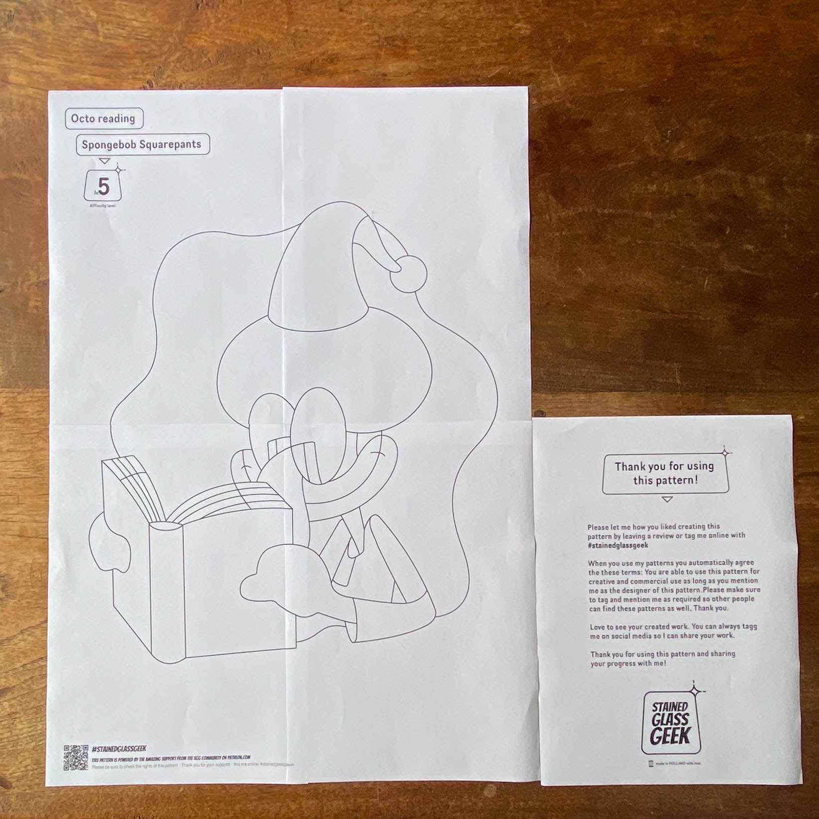 Reading Squidward Inspired Stained Glass Pattern - PDF File