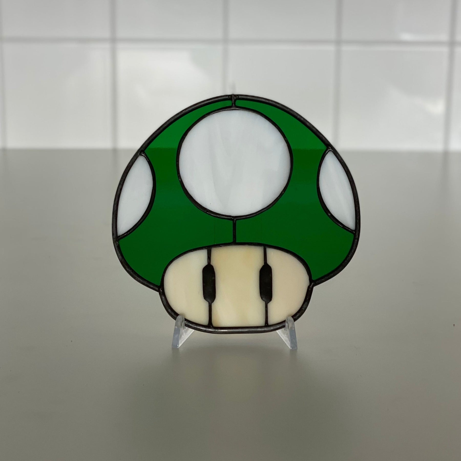 1-Up Mushroom Inspired Stained Glass Art