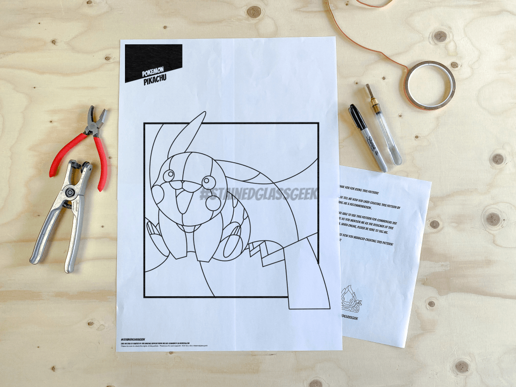 Pikachu Inspired Stained Glass Pattern - Digital Download